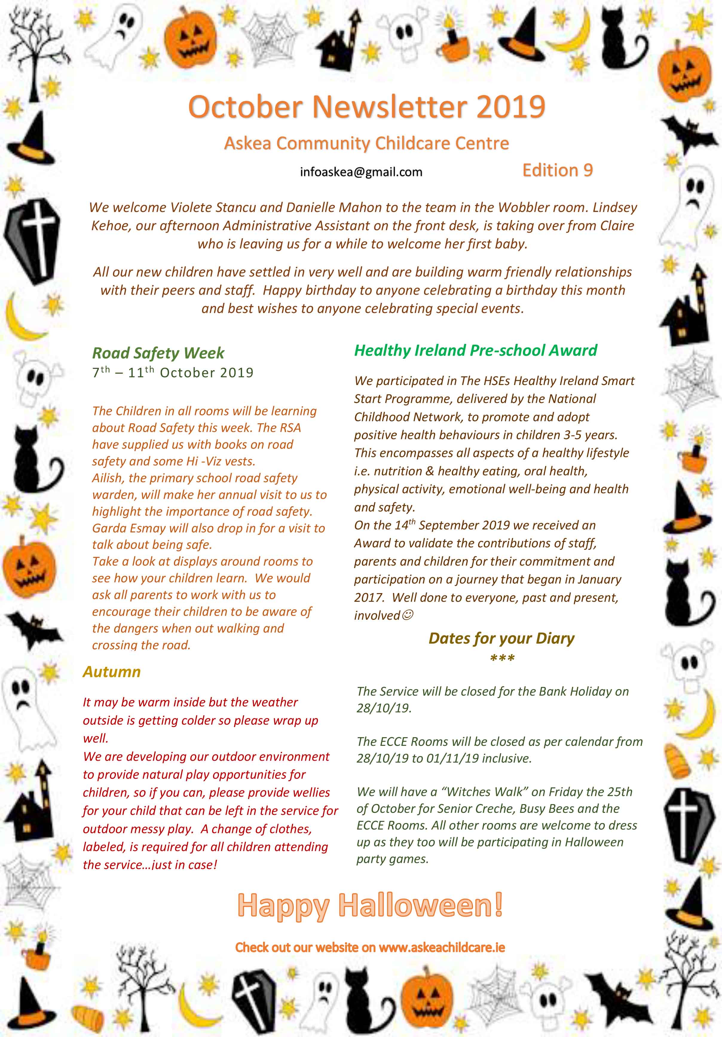 October Newsletter 19 Askea Community Childcare Centre