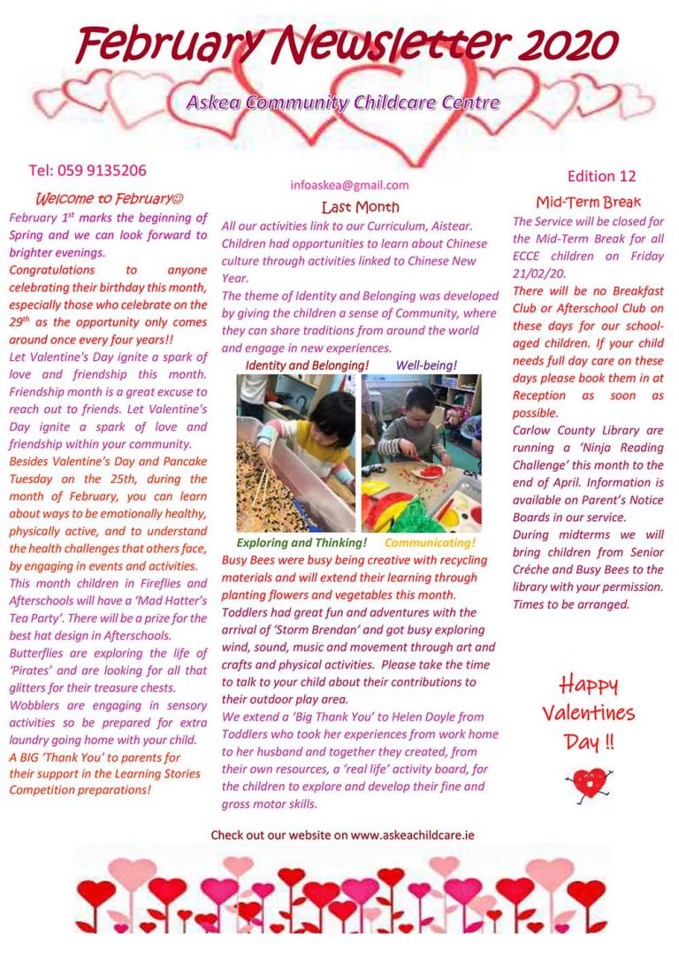 February Newsletter 20 – Askea Community Childcare Centre