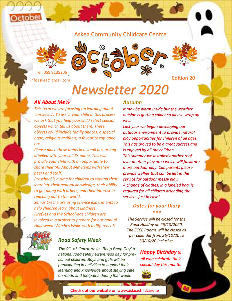 October Newsletter 20 Askea Community Childcare Centre